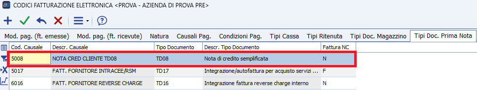 TD08 - Nota di Credito Semplificata